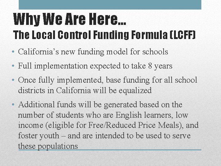 Local Control Funding Formula Local Control Accountability Plan