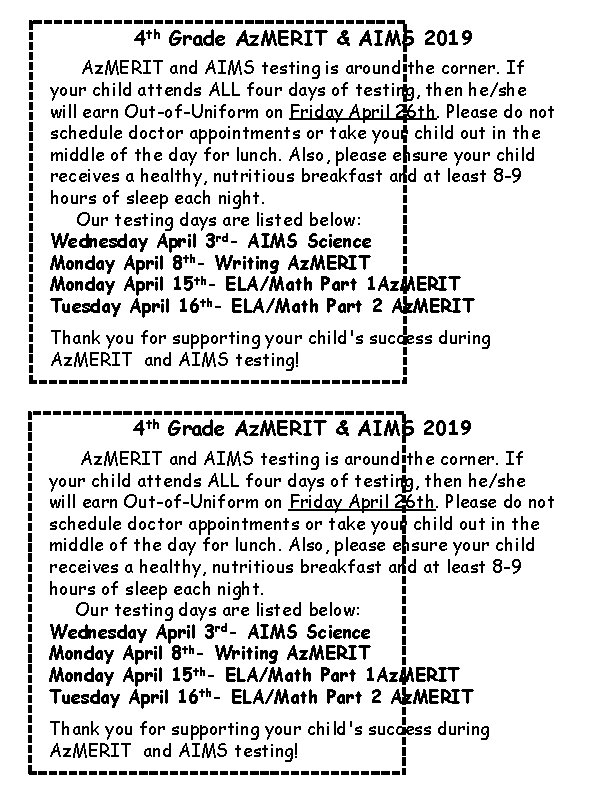 4 th Grade Az MERIT AIMS 2019 Az