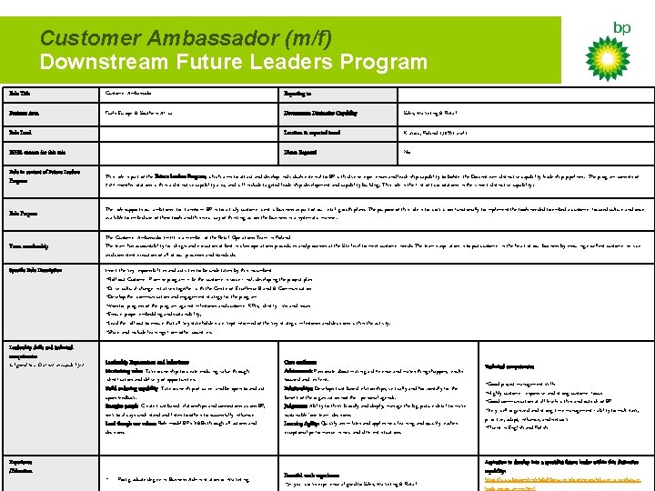 Customer Ambassador mf Downstream Future Leaders Program Role