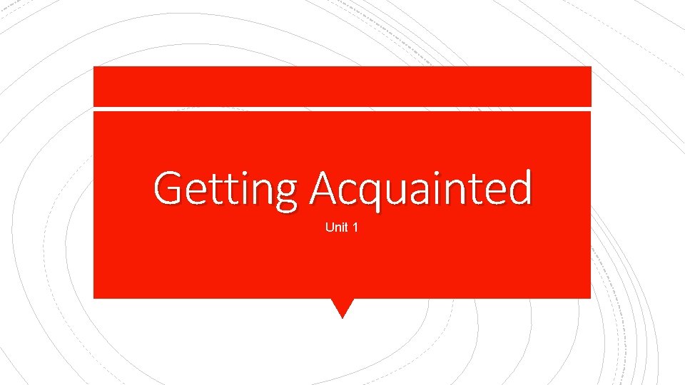 Getting Acquainted Unit 1 International Greetings What in