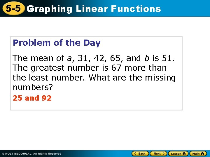 5 5 Graphing Linear Functions Warm Up Problem