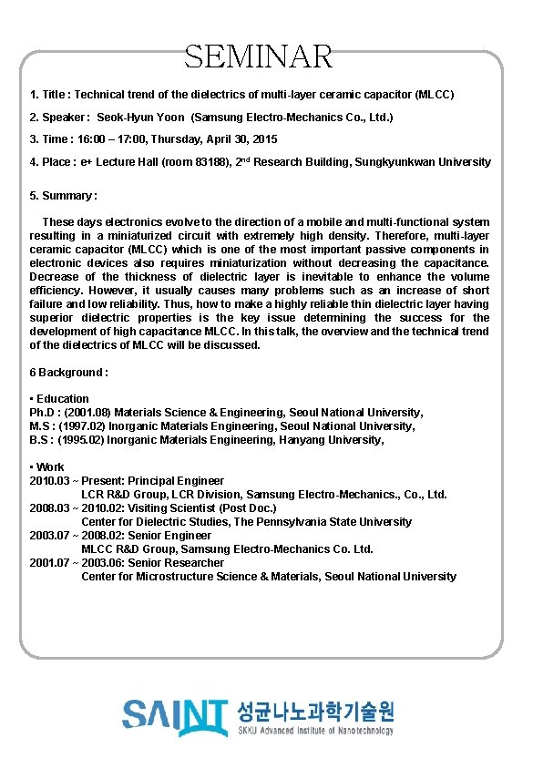 SEMINAR 1 Title Technical trend of the dielectrics