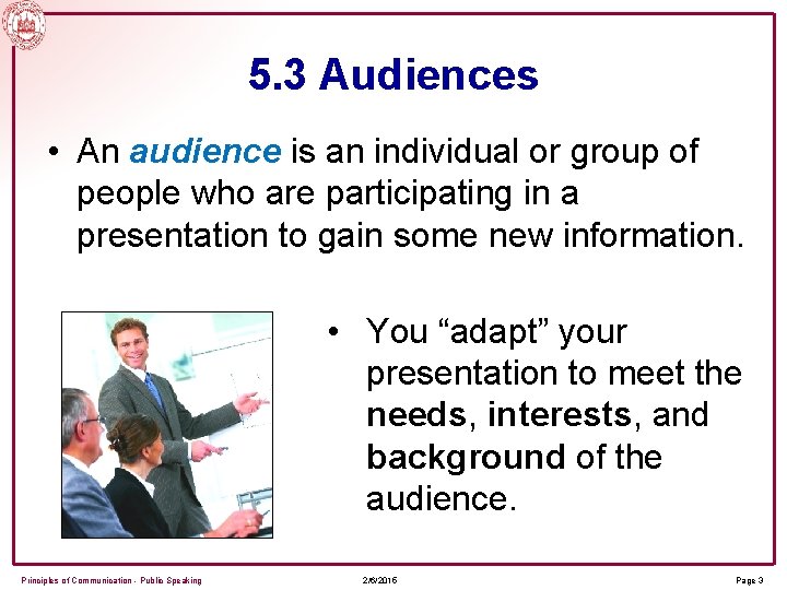 Principles of Communication Chapter 5 Public Speaking W