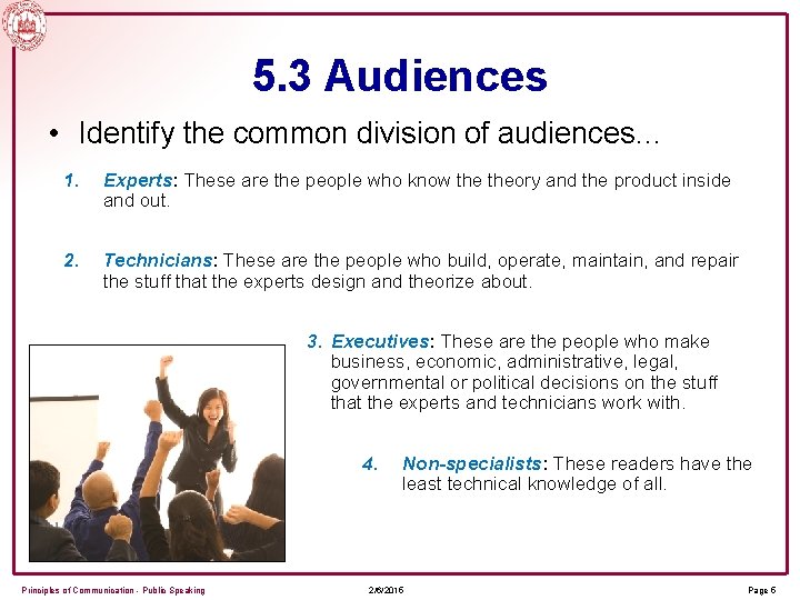 Principles of Communication Chapter 5 Public Speaking W