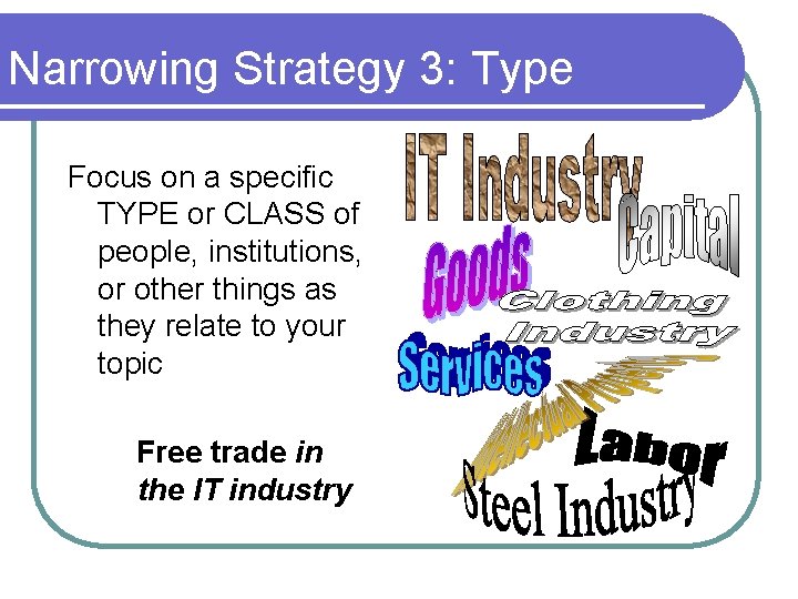Narrowing Your Topic Think about your message In