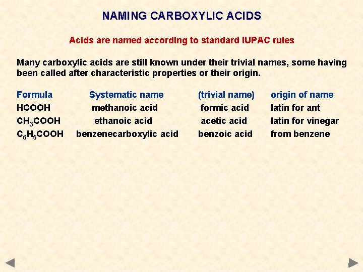CARBOXYLIC ACIDS CONTENTS Structure of carboxylic acids Nomenclature