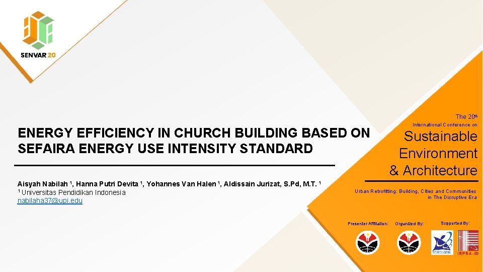 The 20 th ENERGY EFFICIENCY IN CHURCH BUILDING