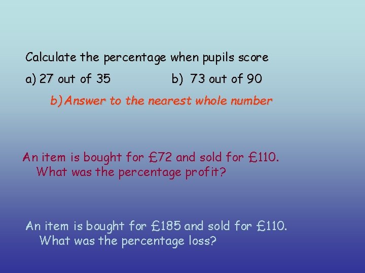 Example 1 Consider a mark in a Maths