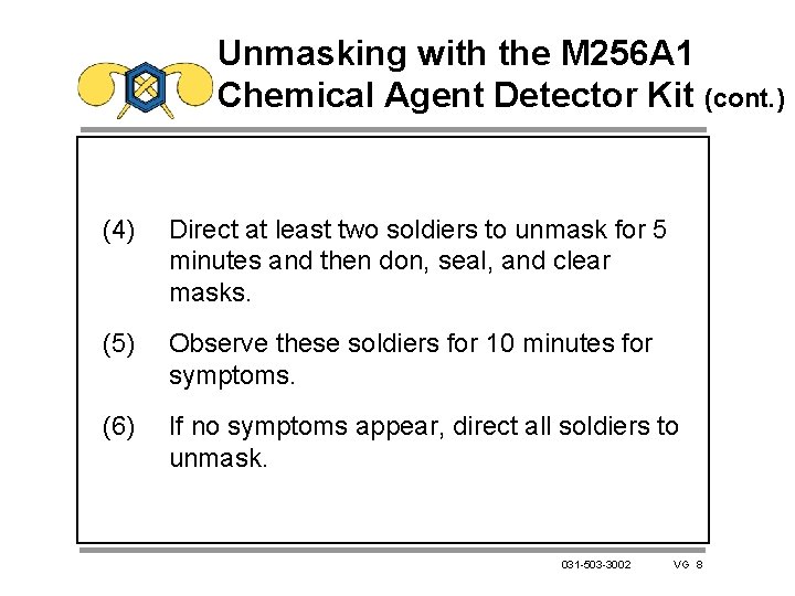 Terminal Learning Objective ACTION Conduct unmasking procedures CONDITIONS