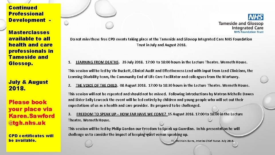 Continued Professional Development Masterclasses available to all health