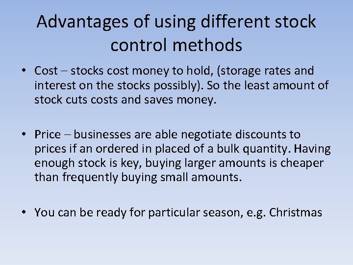 Year 11 Business Managing Stock 2 Recap What