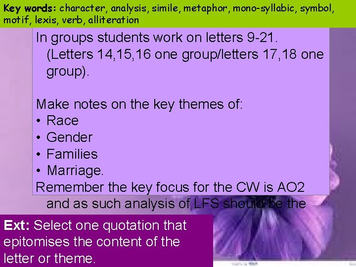 Key words character analysis simile metaphor monosyllabic symbol