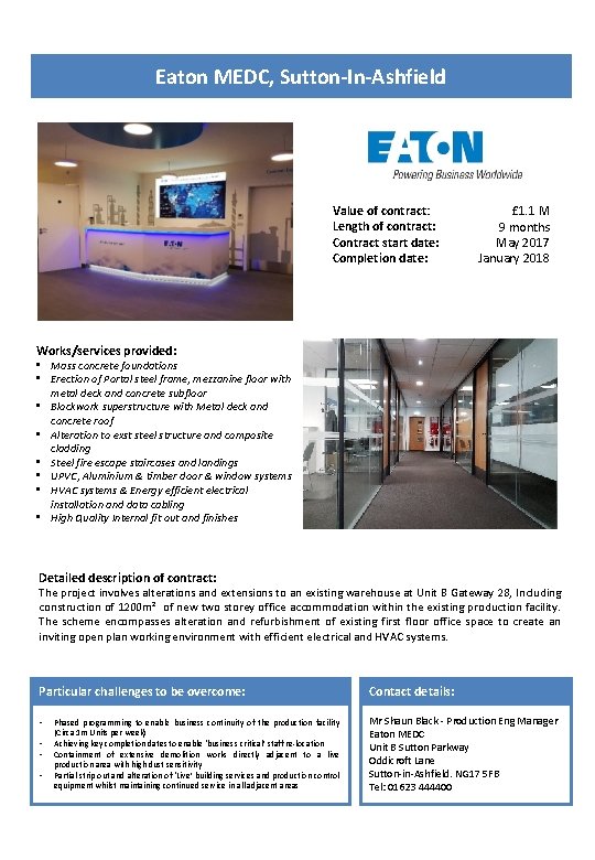 Eaton MEDC SuttonInAshfield Value of contract Length of