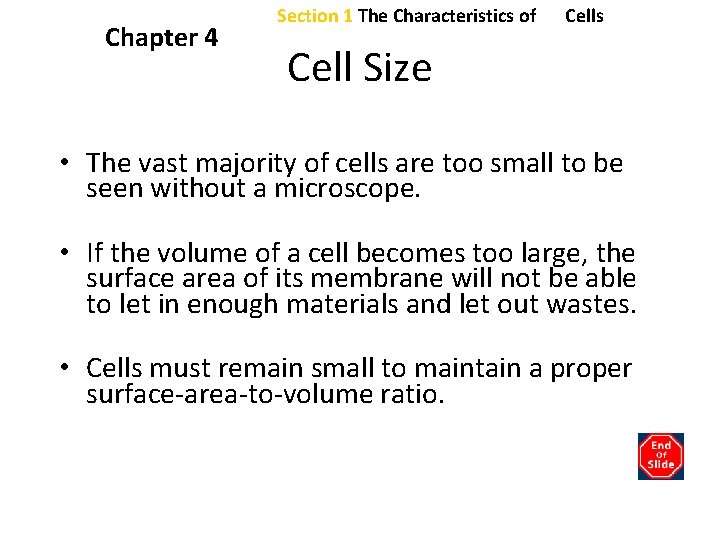 Chapter 4 Section 1 The Characteristics of Cells