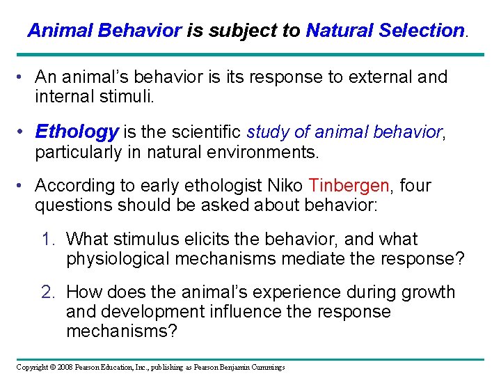 Chapter 51 Animal Behavior Power Point Lecture Presentations