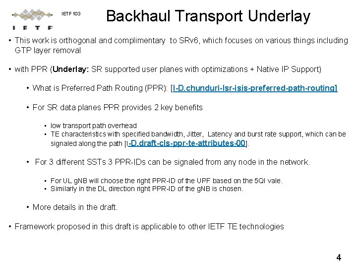 IETF 103 5 G Backhaul Network with PPR