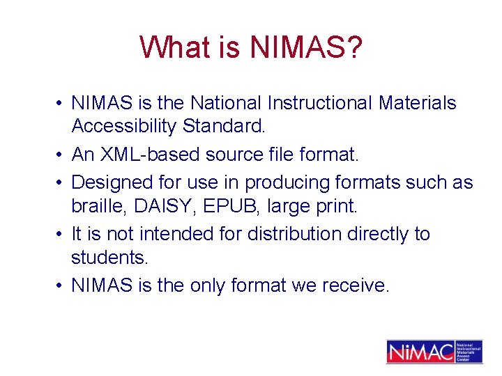 The NIMAC for AMPs Basics Updates and a