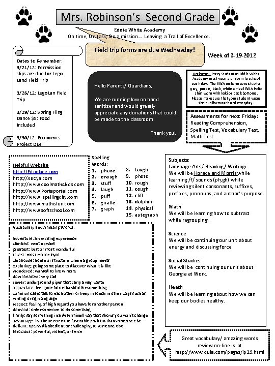 Mrs Robinsons Second Grade Eddie White Academy On