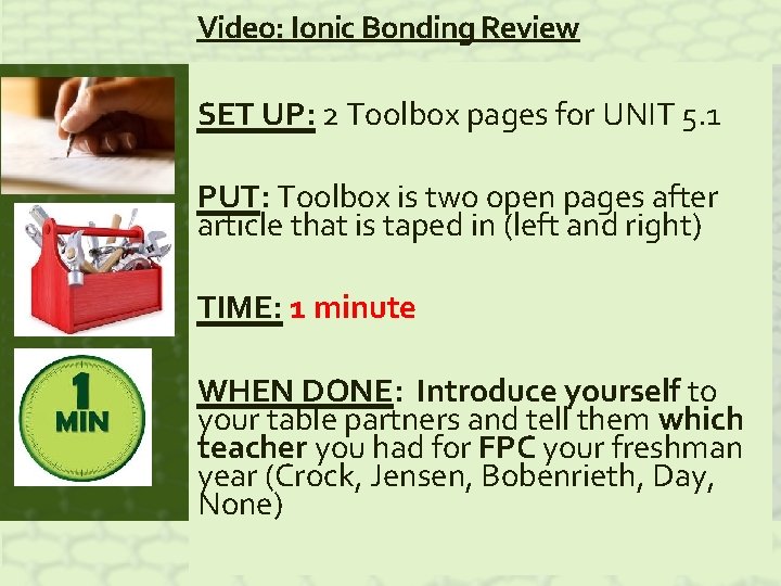 Unit 5 Bonding 5 1 Ionic Bonding Day