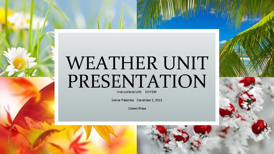 WEATHER UNIT PRESENTATION Instructional Unit ECH 539 Somer