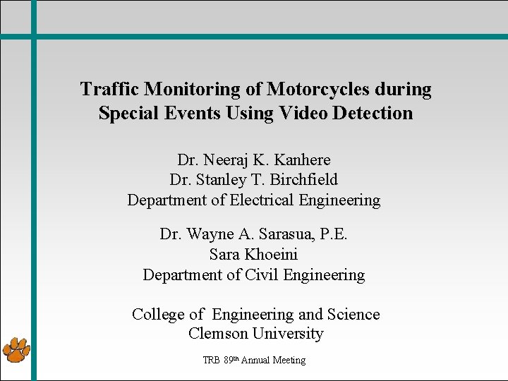 Traffic Monitoring of Motorcycles during Special Events Using