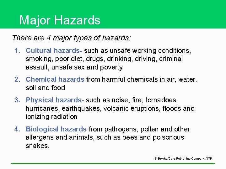 Environmental Hazards and Human Health Chapter 19 see