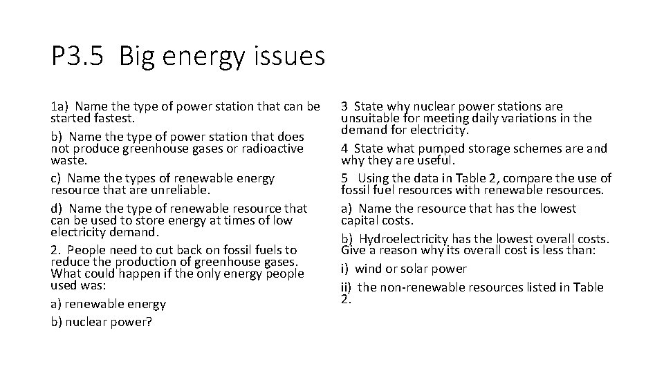 P 3 5 Big energy issues Key points