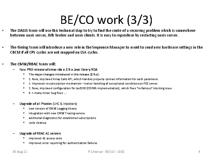 BECO work for the TS 29 Aug2 Sep