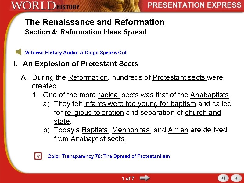 Chapter 1 The Renaissance and Reformation Ideas Spread