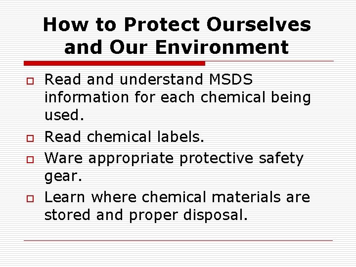 MSDS Material Safety Data Sheets PURPOSE 1 To