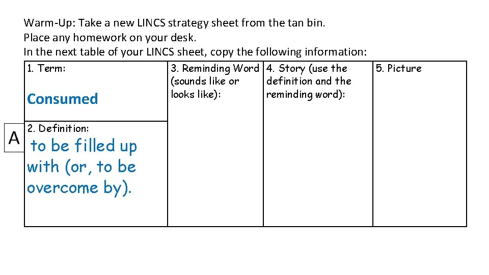 WarmUp Take a new LINCS strategy sheet from