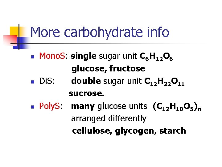 ORGANIC MOLECULES Carbohydrates CARBOHYDRATES n n n ELEMENTS