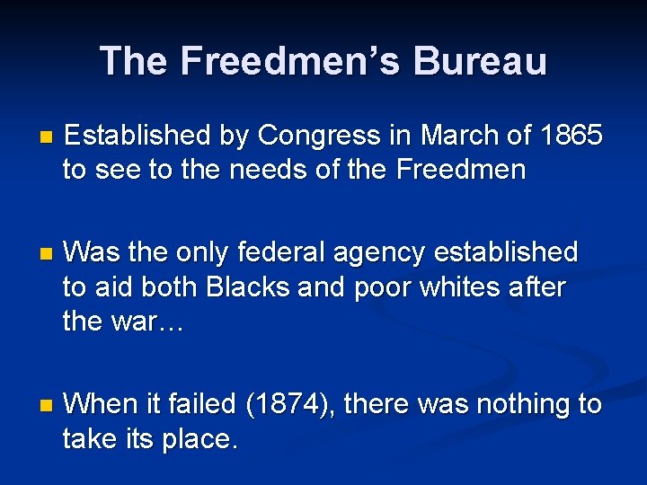 Unit VI Part 5 The Reconstruction The Reconstruction