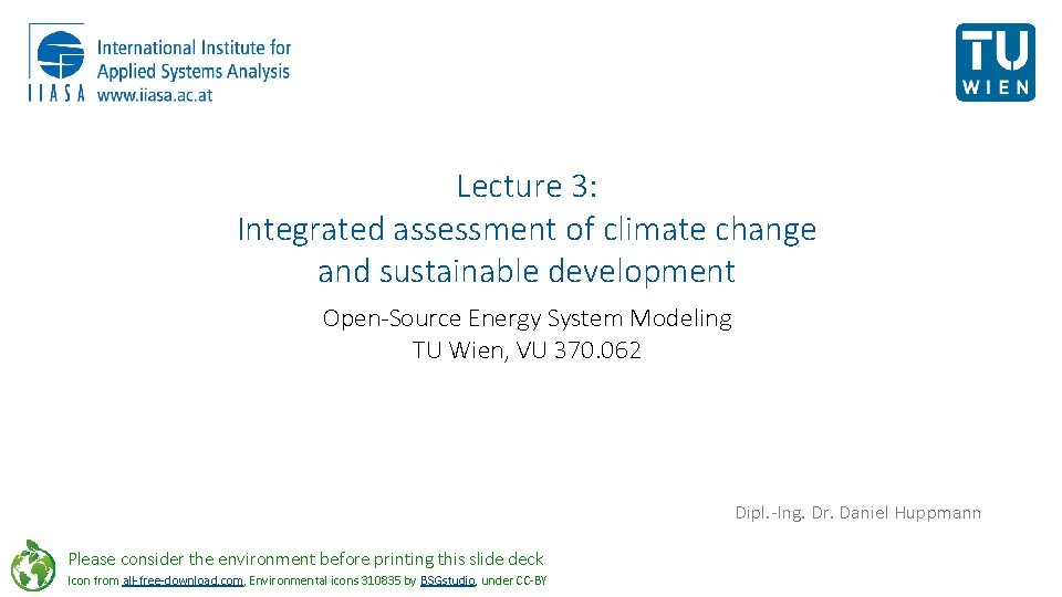 Lecture 3 Integrated assessment of climate change and