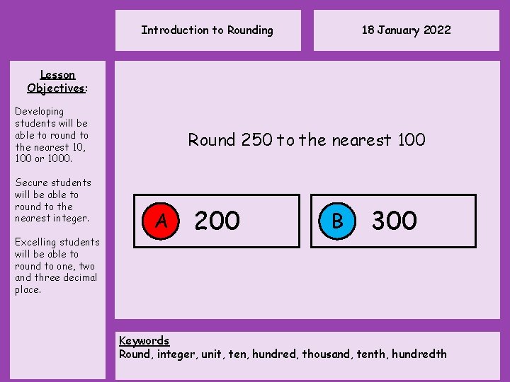 18 January 2022 Introduction to Rounding Lesson Objectives