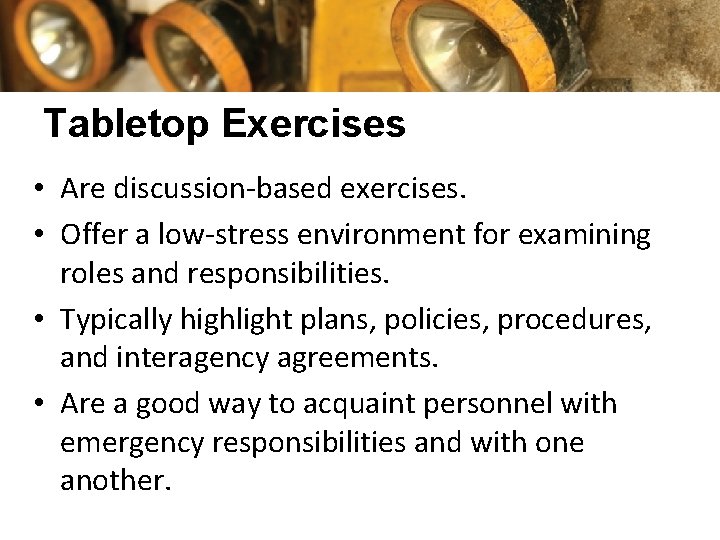 Tabletop Exercises for Mine Emergency Response TraintheTrainer Center