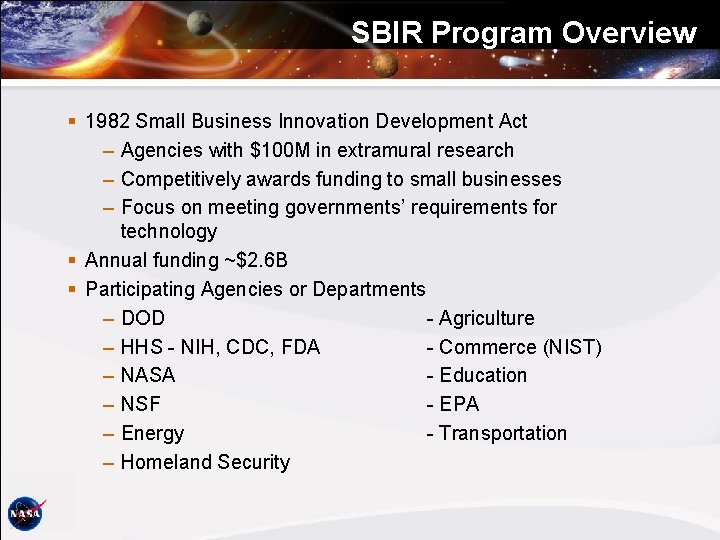 Science Mission Directorate 2017 SBIR Phase I Review