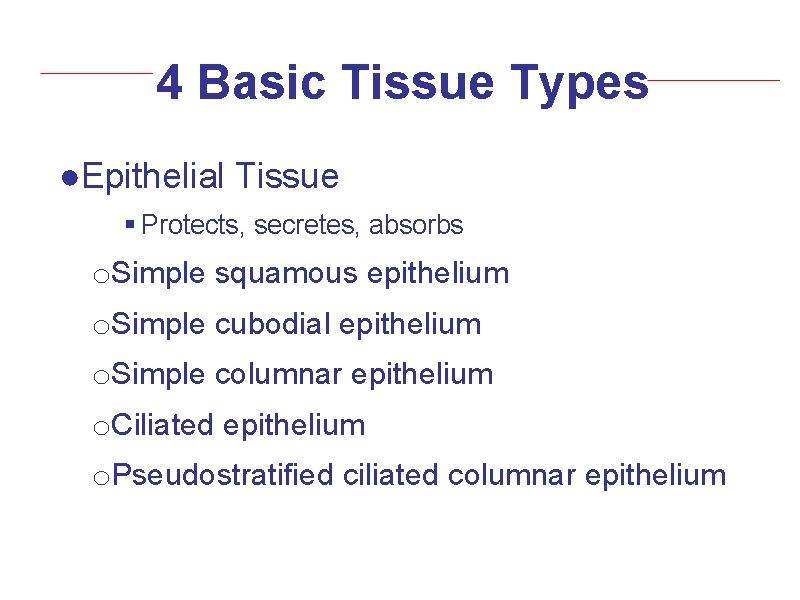 Vertebrate Tissues Science in Motion 4 Basic Tissue