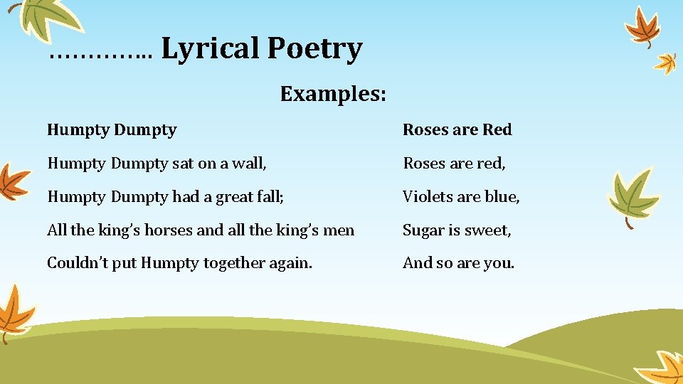 Forms of Poetry nd 2 Grade Narrative Poetry