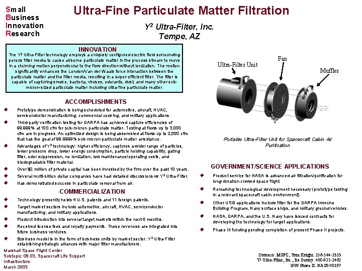 Small Business Innovation Research UltraFine Particulate Matter Filtration