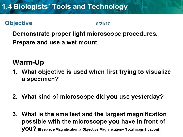1 4 Biologists Tools and Technology Objective 91917