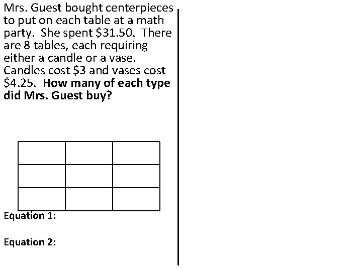 Solving Systems of Equations Word Problems Points to