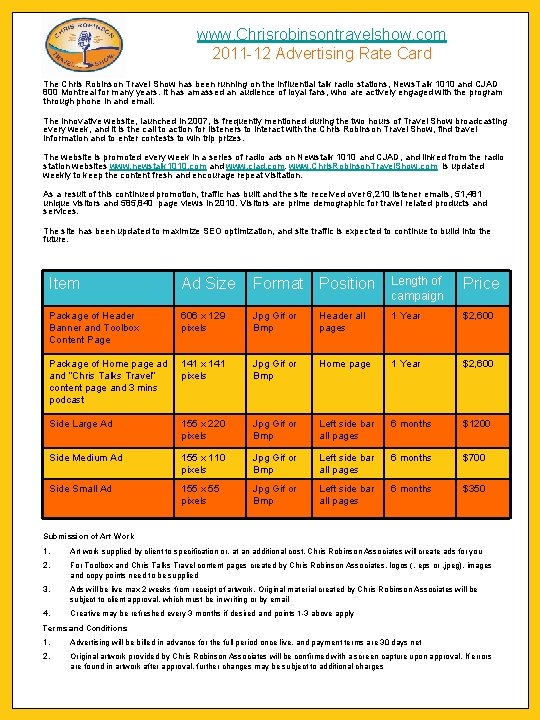 www Chrisrobinsontravelshow com 2011 12 Advertising Rate Card