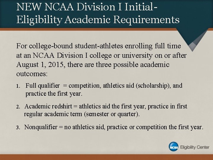 NEW NCAA Division I InitialEligibility Academic Requirements New