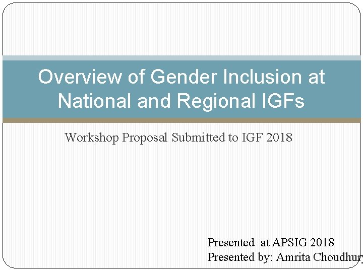 Overview of Gender Inclusion at National and Regional