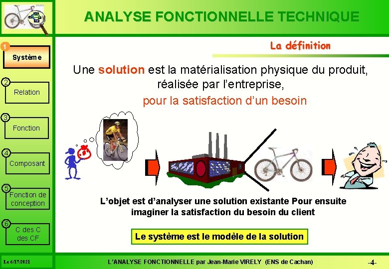 ANALYSE FONCTIONNELLE TECHNIQUE 1 Systme 2 Relation 3