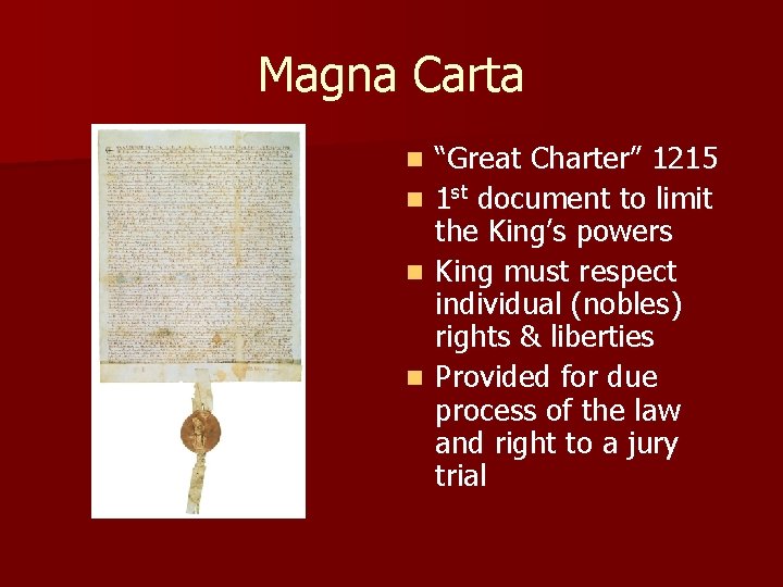 Magna Carta n n Great Charter 1215 1