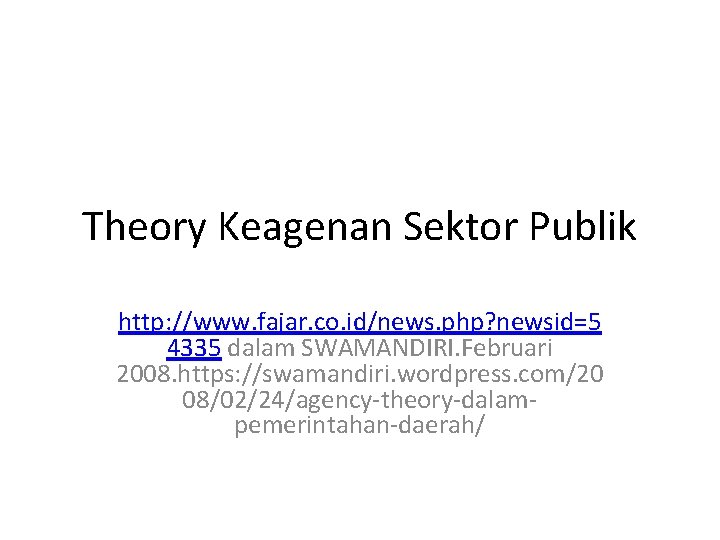 Theory Keagenan Sektor Publik http www fajar co