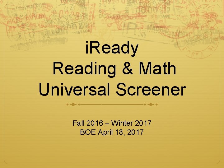 i Ready Reading Math Universal Screener Fall 2016
