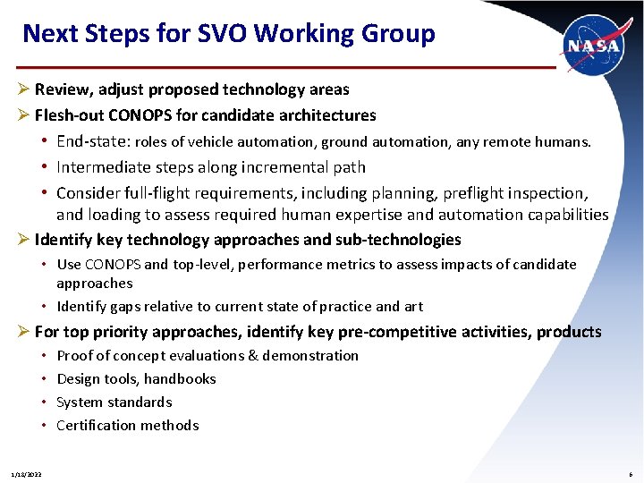 Simplified Vehicle Operations SVO Breakout Session Output Joint